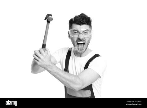 workman occupation concept. workman using hammer tool. workman with ...