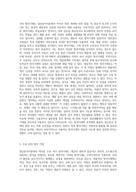 정신분석이론에서 제시된 주요 자아방어기제에 대해 사회과학