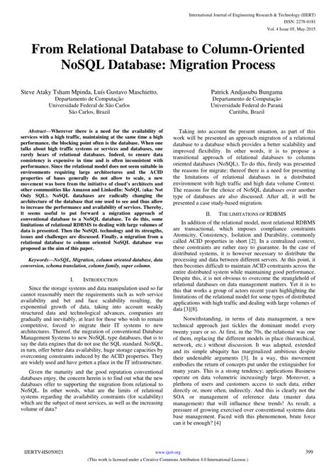 Pdf From Relational Database To Column Oriented Nosql Database