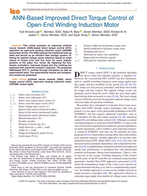 Pdf Ann Based Improved Direct Torque Control Of Open End Winding