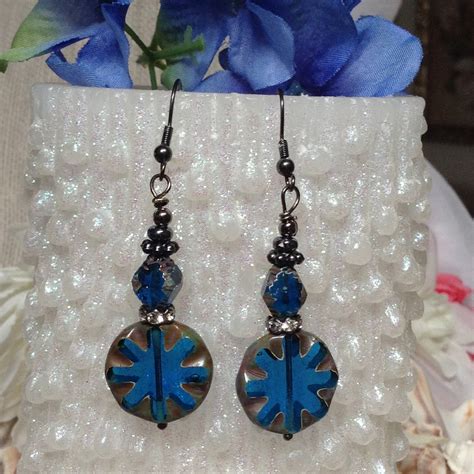 Boho Drop Earrings Bright Blue Earrings Translucent Blue Etsy