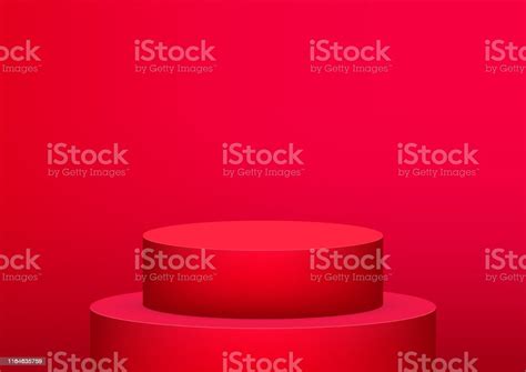 복사 공간이있는 제품 디스플레이를위한 빈 연단 스튜디오 빨간색 배경 쇼룸 촬영 렌더링 제품을 광고하기 위한 배너 배경입니다 0