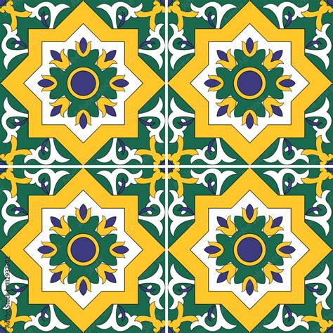 Tile Pattern Vector Seamless With Flowers Motifs Azulejo Portuguese