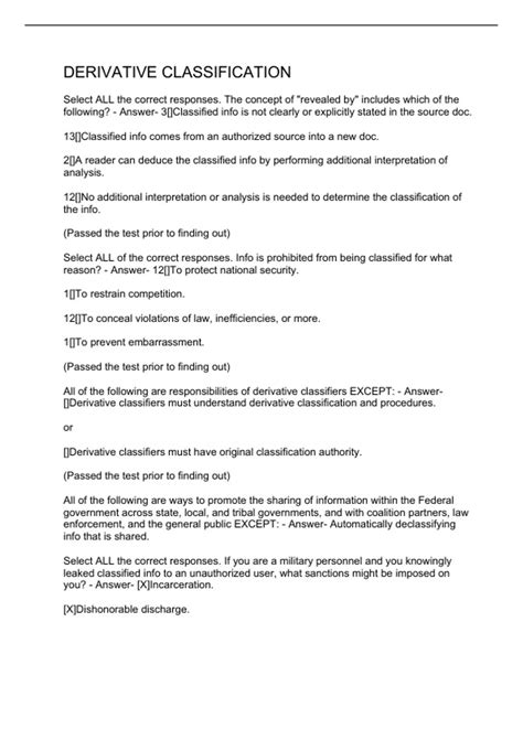 Derivative Classification Qanda 2023 Derivative Classification Stuvia Us