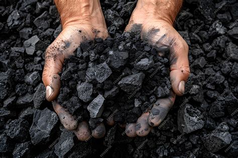 Premium Photo A Person Holding Coal In Their Hands On A Pile Of Coal