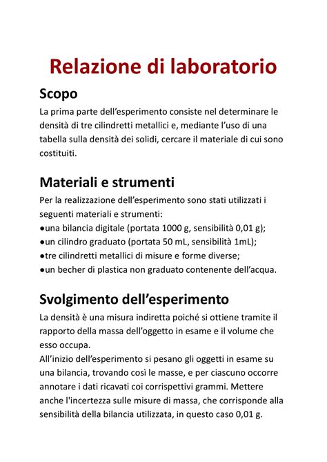 Relazione di fisica sulla determinazione della densità di un solido
