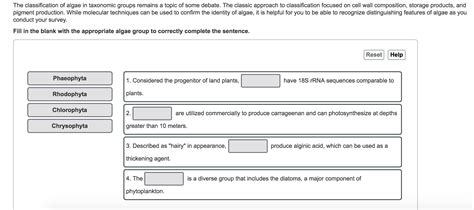 Solved The classification of algae in taxonomic groups | Chegg.com