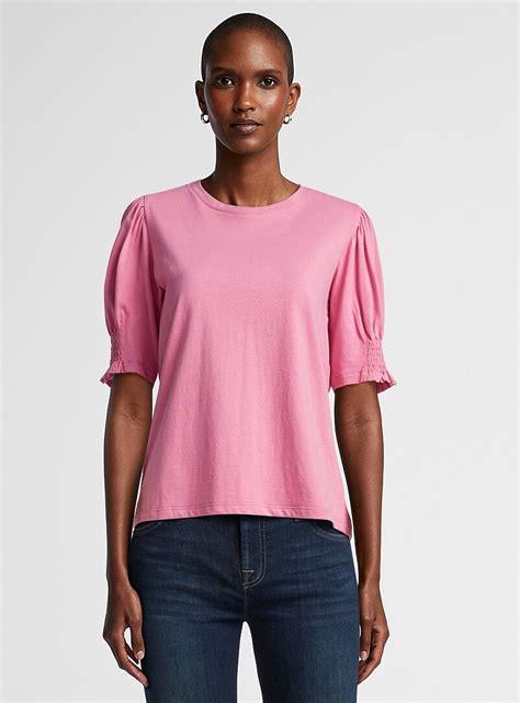 Smocked Puff Sleeve T Shirt Contemporaine Womens Short Sleeve T