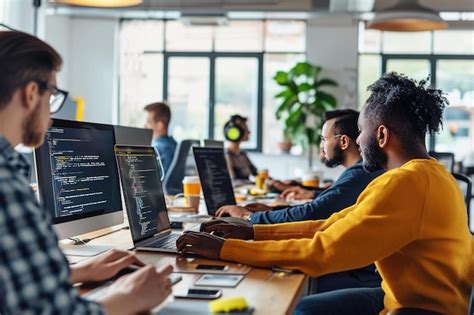 Premium Photo Group Of Professionals Meeting Brainstorming It Programmers Use Computer