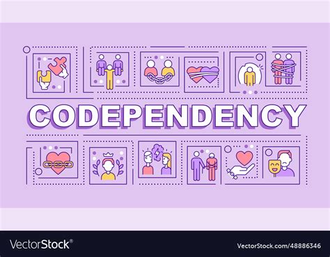 2d Codependency Text With Multicolor Thin Line Vector Image