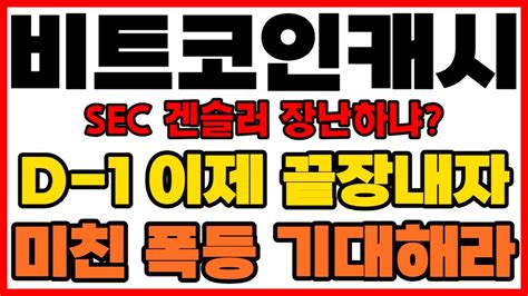 비트코인캐시 Sec 겐슬러 장난하냐 D 1 이제 끝장내자 미친 폭등 기대해라 Youtube