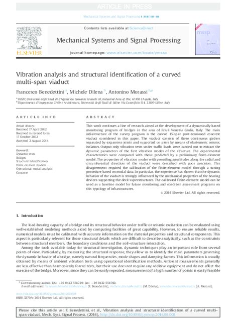 Pdf Vibration Analysis And Structural Identification Of A Curved Multi Span Viaduct