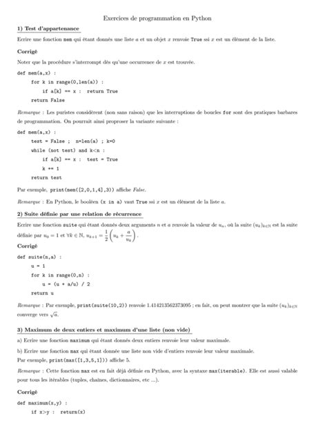 Exercices De Programmation En Python