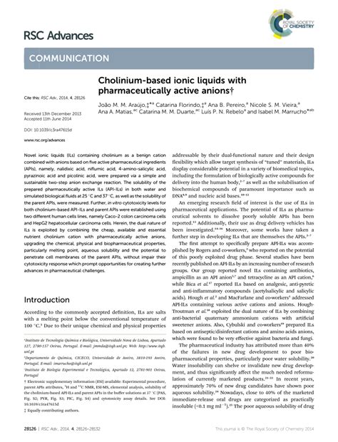 Pdf Cholinium Based Ionic Liquids With Pharmaceutically Active Anions