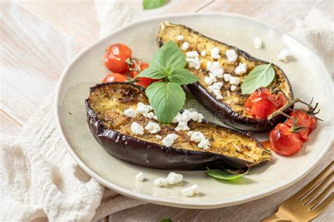 Baked Eggplant With Tomatoes Stock Image Image Of Spicy Cheese