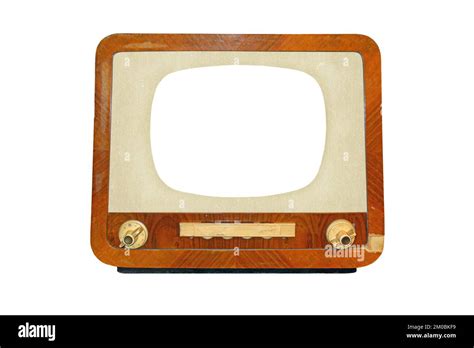 Old Retro Crt Television Receiver With Blank Screen Isolated On White