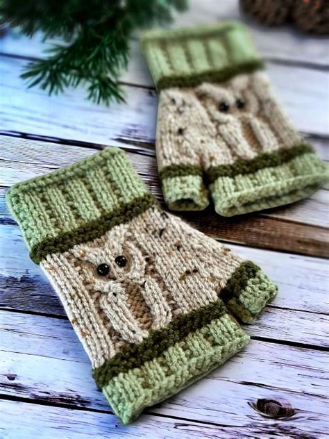 How To Knit Fingerless Gloves With Owls Free Knitting Pattern