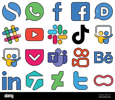 20 High Resolution Line Filled Social Media Icons Such As Microsoft