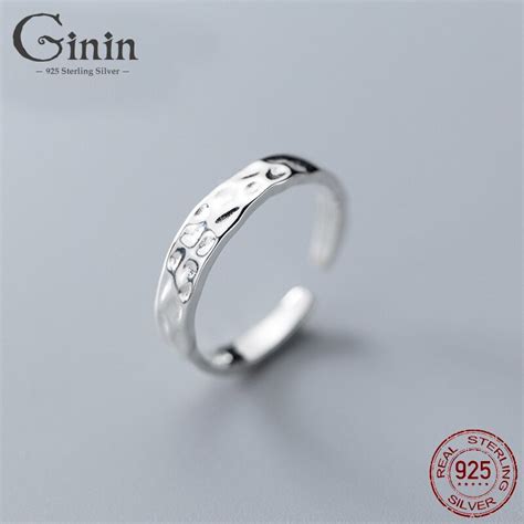 Ginin 925 스털링 실버 반지 여성을위한 남자 일본어 한국어 단순한 성격 오목 불규칙한 오프닝 핸드 남여 쥬얼리반지