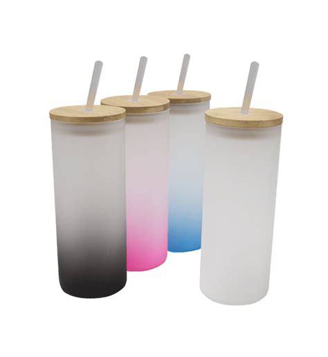 Vaso De Vidrio Tipo Skinny Con Tapa De Bambú Y Popote Para Sublimación