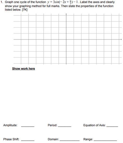 Solved 1 Graph One Cycle Of The Function Y 3sin 2x