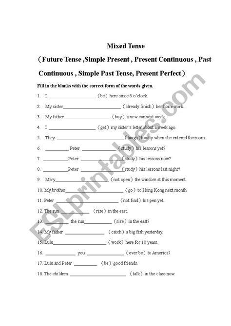Mixed Tenses Esl Worksheet By Misspun47p3a