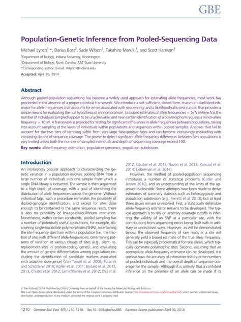 Pdf Population Genetic Inference From Pooled Sequencing Data