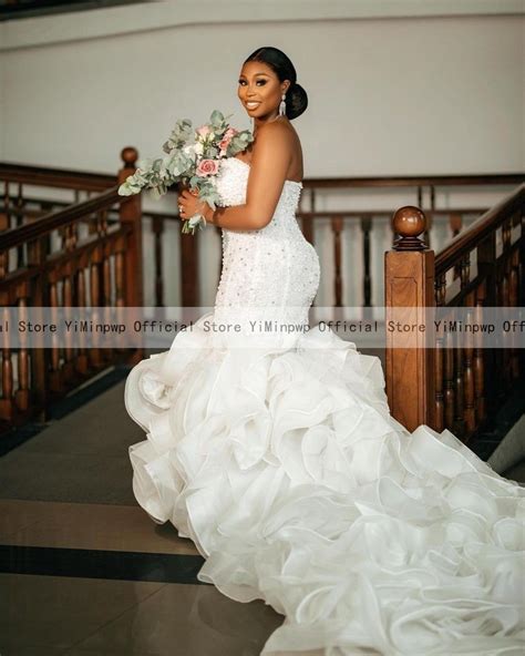Luxury White Mermaid Wedding Dresses For Bride Sweet Heart Lace Up Clo