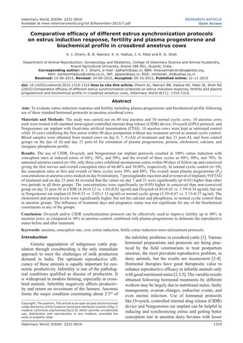 Pdf Comparative Efficacy Of Different Estrus Synchronization