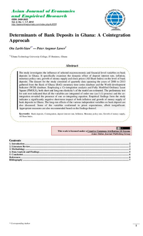 Pdf Determinants Of Bank Deposits In Ghana A Cointegration Approcah