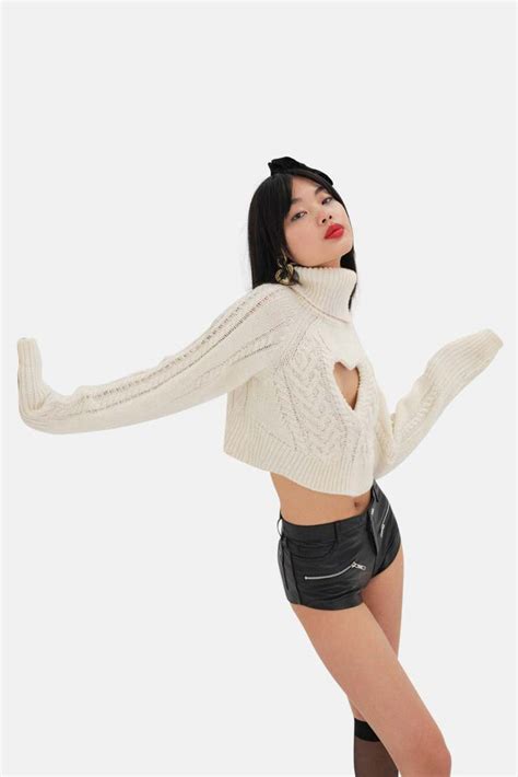 For Love And Lemons Vera Cropped Cut Out Sweater Cream White Garmentory