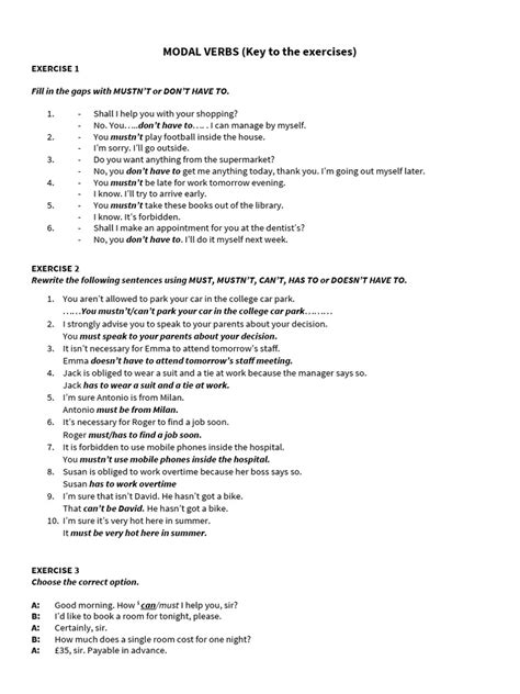 Modal Verbs Notes Key Pdf