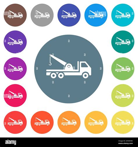 Crane Truck Flat White Icons On Round Color Backgrounds 17 Background