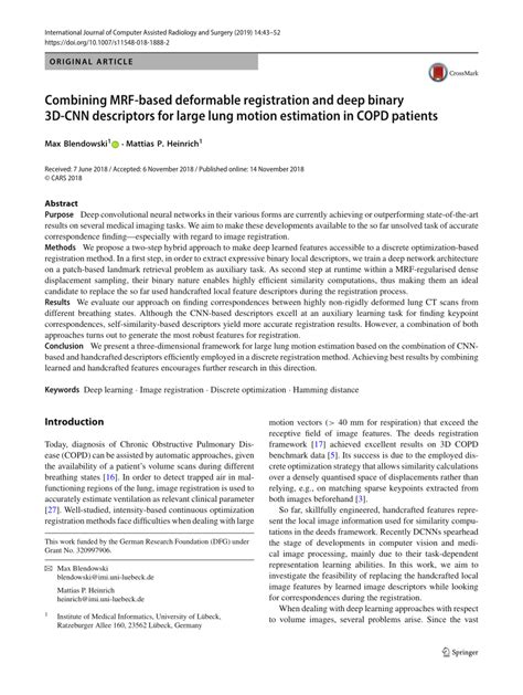 Pdf Combining Mrf Based Deformable Registration And Deep Binary 3d Cnn Descriptors For Large