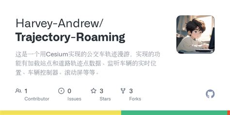 GitHub Harvey Andrew Trajectory Roaming 这是一个用Cesium实现的公交车轨迹漫游实现的功能有加载站点和道路轨迹点数据监听车辆的实时位置车辆