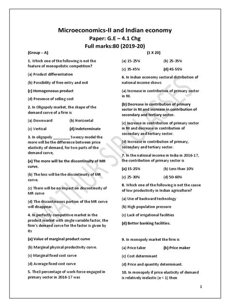 Microeconomics Previous Years Mcqs Pdf Demand Profit Economics