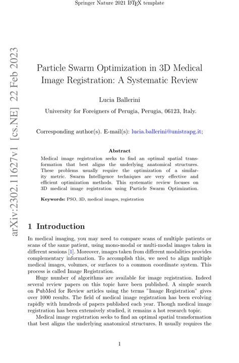 Pdf Particle Swarm Optimization In 3d Medical Image Registration A Systematic Review