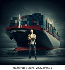 87 871 Container Ship Man Standing On Sea Royalty Free Images Stock