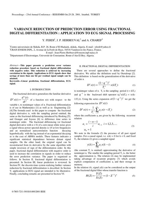Pdf Variance Reduction Of Prediction Error Using Fractional Digital Differentiation