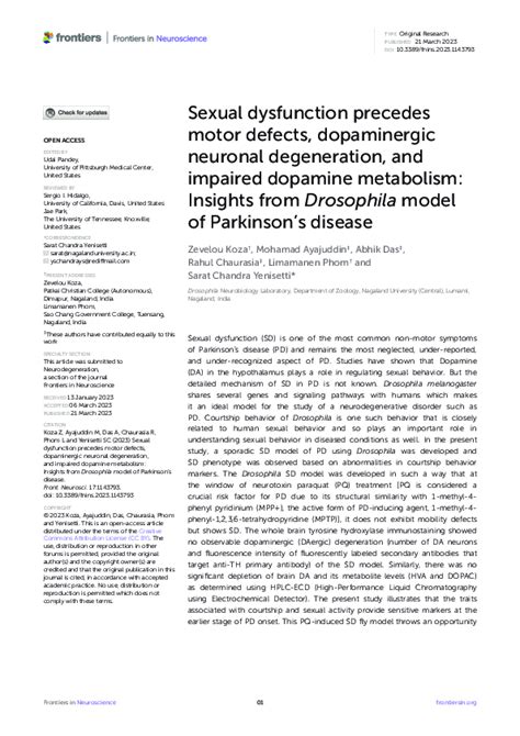 Pdf Sexual Dysfunction Precedes Motor Defects Dopaminergic Neuronal