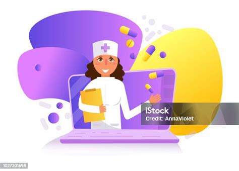 Dokter Online Vector Kartun Seni Terisolasi Flat Vector Kartun Seni