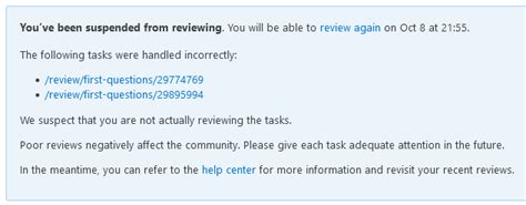 Suspended From Reviewing Based On Questions That Are Just Error