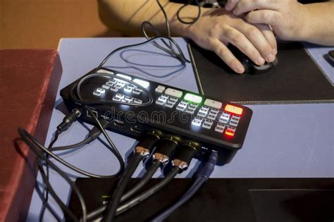 Operator Working With Live Multicamera Stream Switcher Stock Image