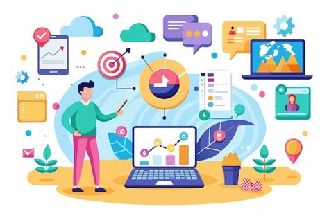 Ilustración de marketing digital de estilo plano con mapeo del viaje del cliente Vector Premium