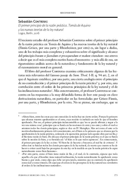 Pdf Sebastián Contreras El Primer Principio De La Razón Práctica