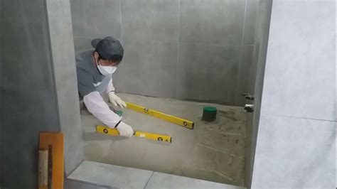 바닥 600각 폴리싱 타일 시공 전 물매구배 작업 Youtube