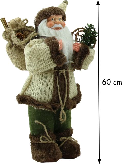 Luxe Afgewerkte Kerst Decoratie Kerstman Staand Creme Bruin 60cm Bol