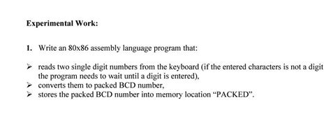 Solved Experimental Work 1 Write An 80x86 Assembly