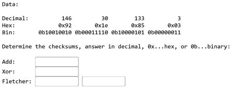 Solved Data Determine The Checksums Answer In Decimal Chegg Com
