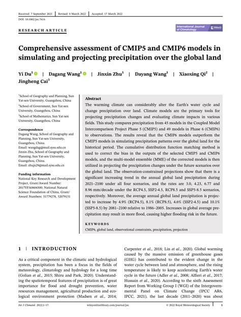 Pdf Comprehensive Assessment Of Cmip5 And Cmip6 Models In Simulating And Projecting